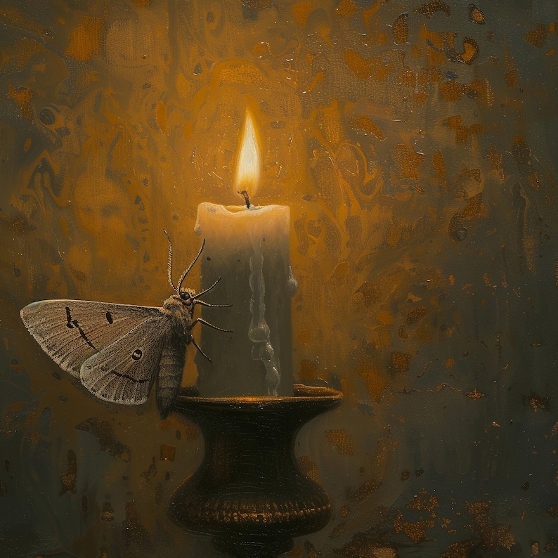 Vintage Printable of a Moth on a Candlestick | Moth to a Flame | Witchy ...