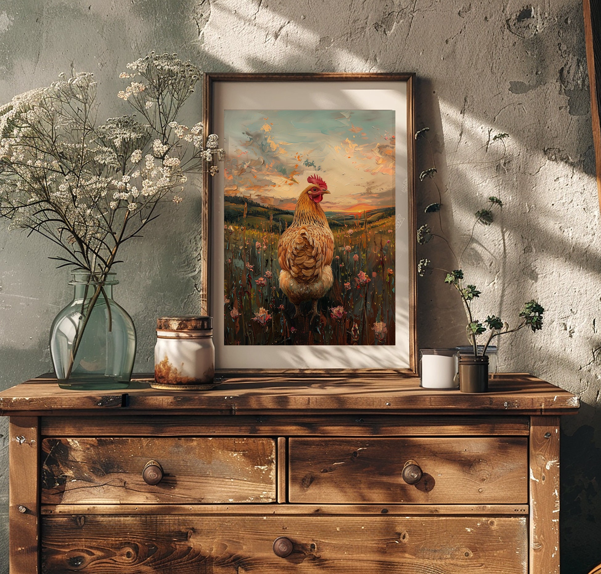 Rooster Print Farmhouse Wall Art Chicken Decor Buff Orpington Printable ...