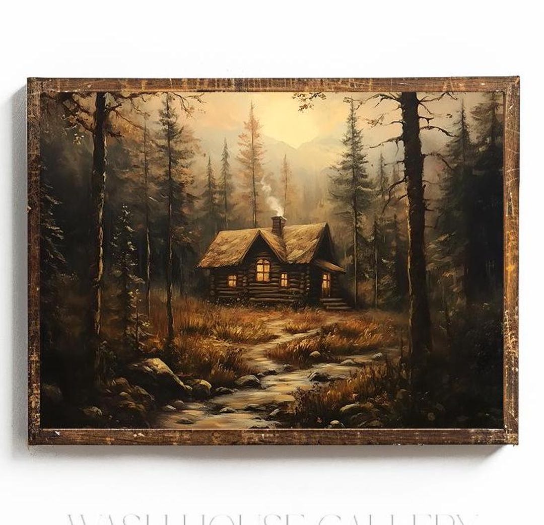 Log Cabin Wall Art Rustic Decor for Cabin Painting Printable Log Cabin ...