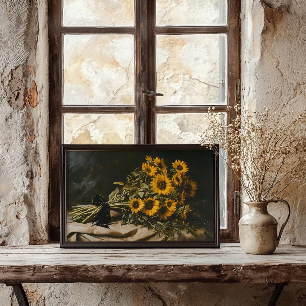 Sunflower Wall Art Dark Academia Summer Wall Decor Cottagecore Art ...