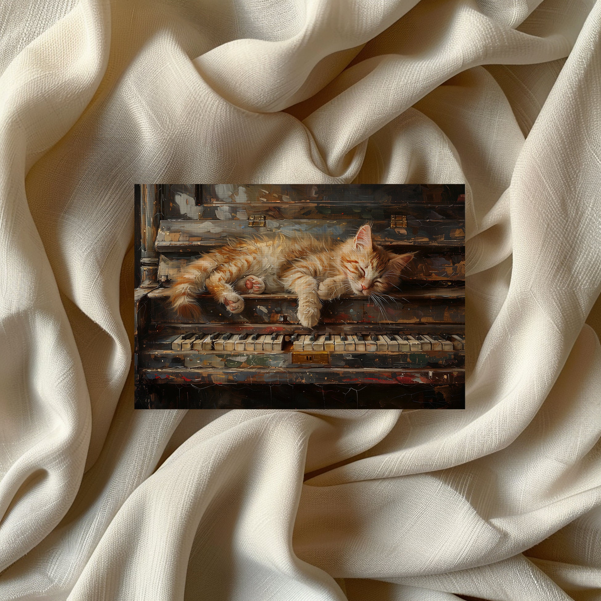 Sleeping Cat Wall Art Cat Printable Cottagecore Cat Wall Art Cat on ...