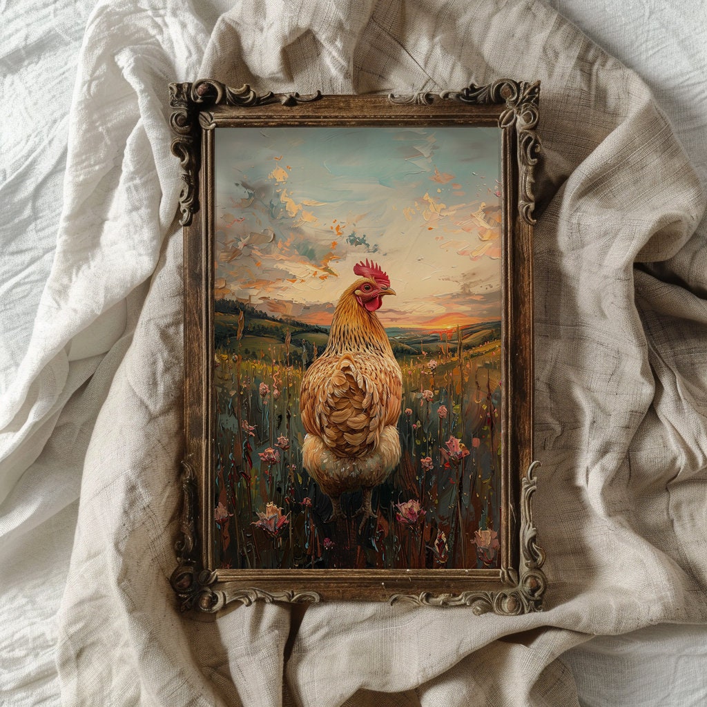 Rooster Print Farmhouse Wall Art Chicken Decor Buff Orpington Printable ...