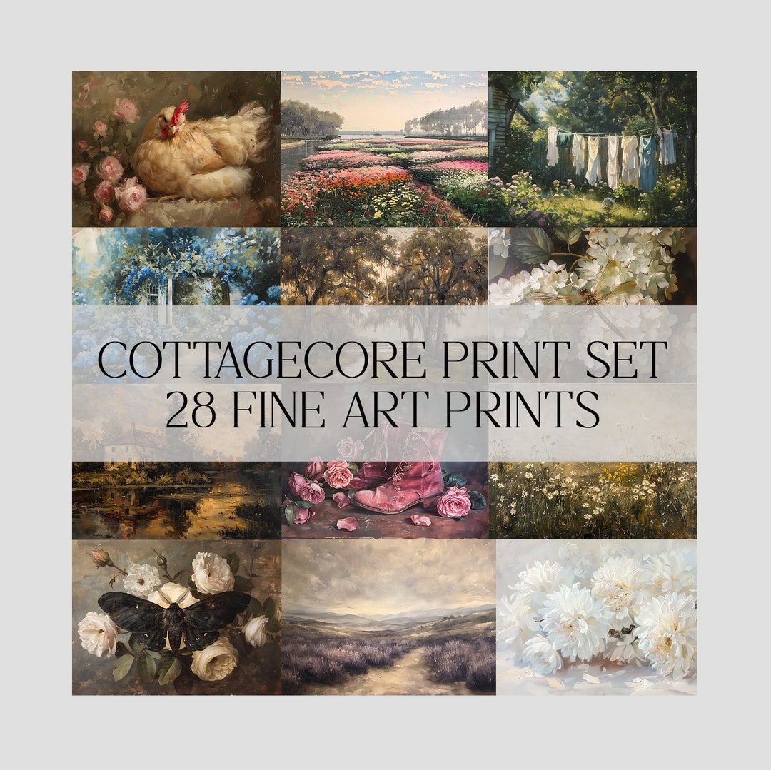Cottagecore Wall Art Bundle Vintage Gallery Set Downloadable Art Dark ...