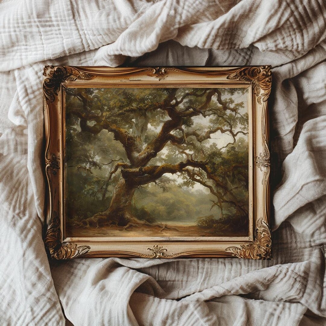 Vintage Tree Print Cottagecore Wall Art Live Oak Tree Painting ...