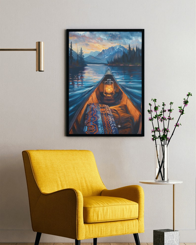 Canoe at Dusk Painting Montana Inspired Wall Art Washing State Artwork ...