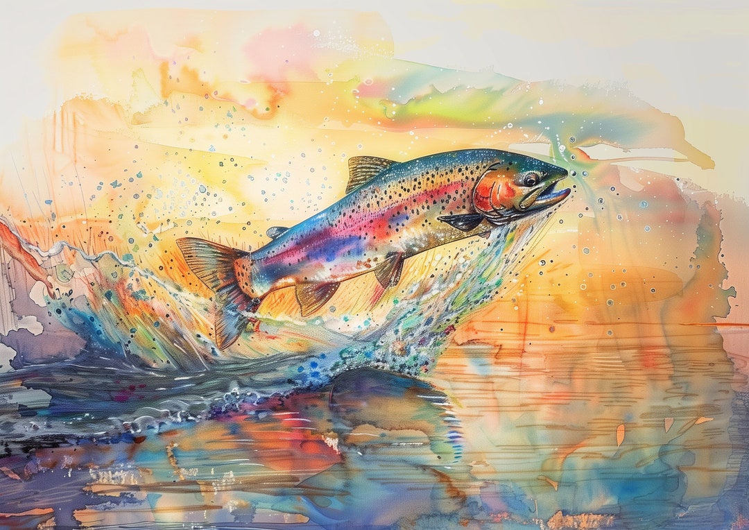 Trout Print Rainbow Trout Painting Printable Wall Art for Cabin ...