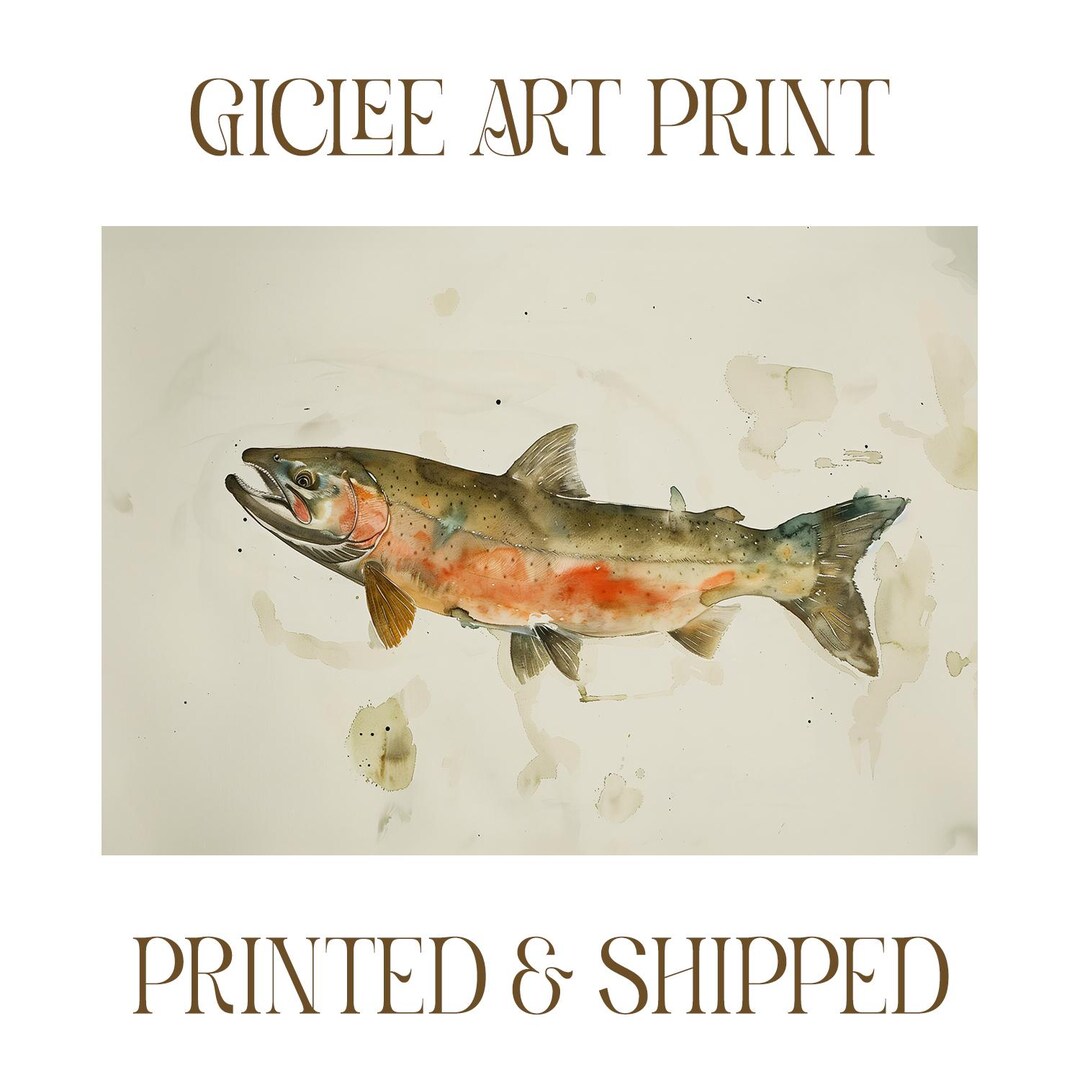VINTAGE SALMON PRINT Steelhead Salmon Watercolor Art Printable Wall Art ...