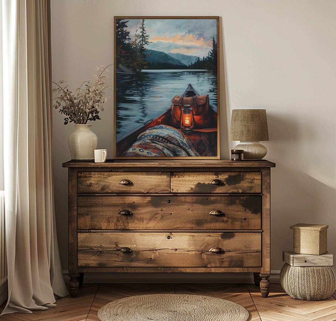 Canoe Painting Instant Download Wall Art of Vintage Canoe Artwork ...