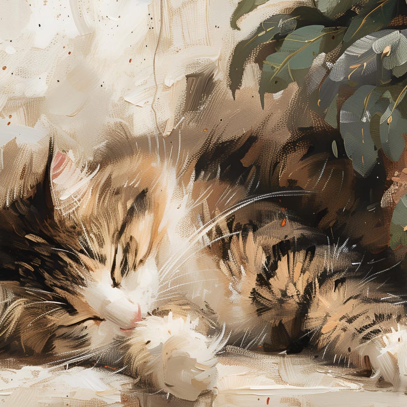 Sleeping Cat Printable Cottagecore Cat Wall Art Vintage Cat Art Instant ...