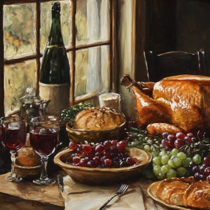 THANKSGIVING WALL ART Printable Thanksgiving Feast Painting Print ...