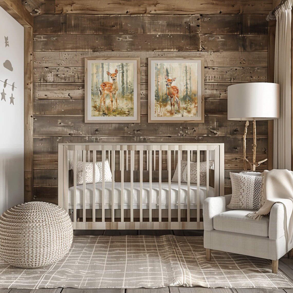 Baby Deer Wall Art Printable Set Forest Themed Nursery Art Woodland ...