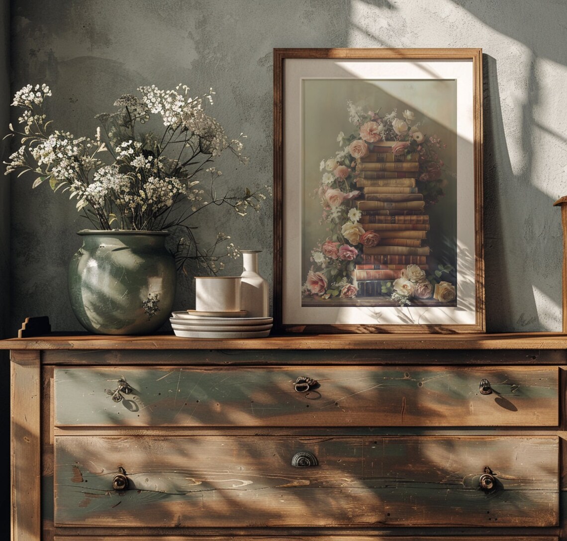 VINTAGE BOOK Wall Art Dark Cottagecore Wall Art for Reading Nook Decor ...