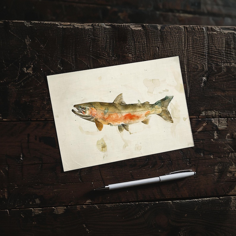 VINTAGE SALMON PRINT Steelhead Salmon Watercolor Art Printable Wall Art ...