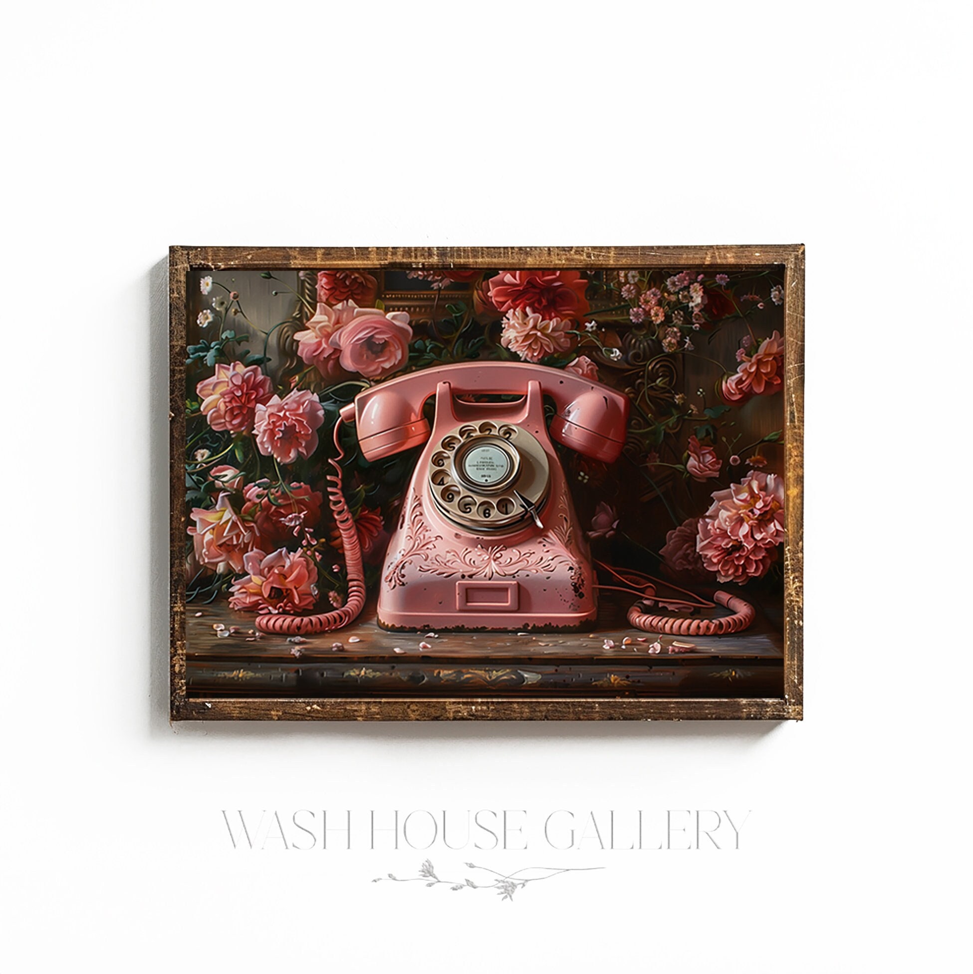 Vintage Pink Telephone and Roses Print Vintage Telephone Pink Aesthetic ...