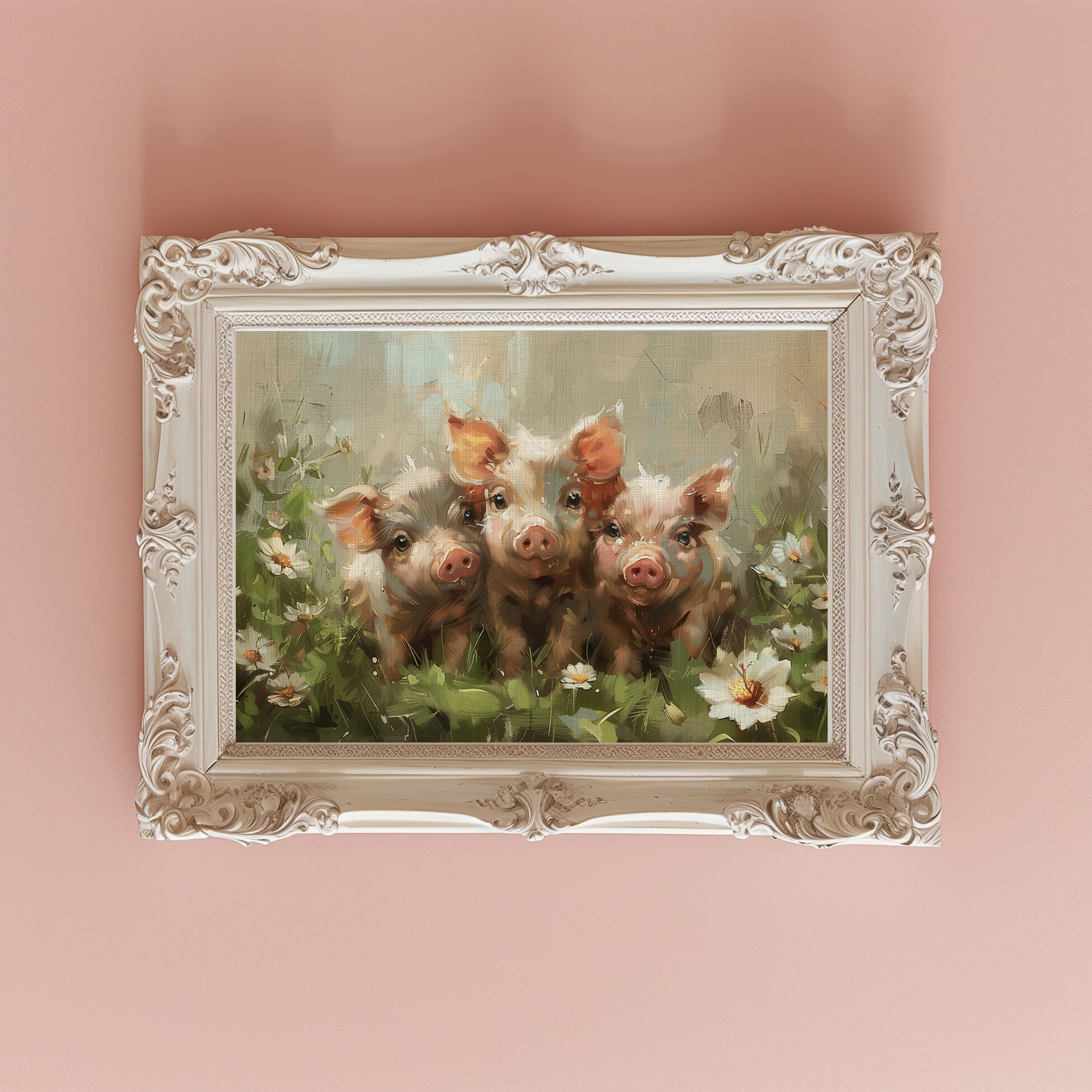 Baby Pigs in Flowers Printable Spring Nursery Decor Farmhouse Kitchen ...