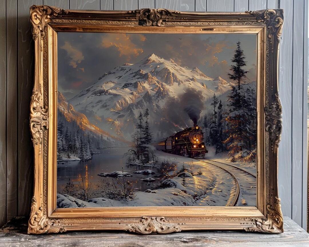 Winter Wall Art Train Painting Printable Vintage Christmas Wall Art ...