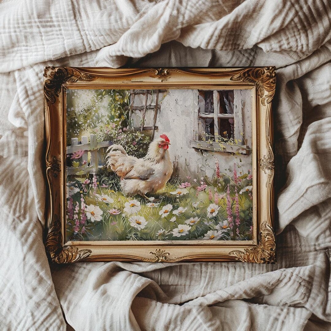 COTTAGECORE CHICKEN PRINT Farmhouse Wall Art for Kitchen Country Farm ...