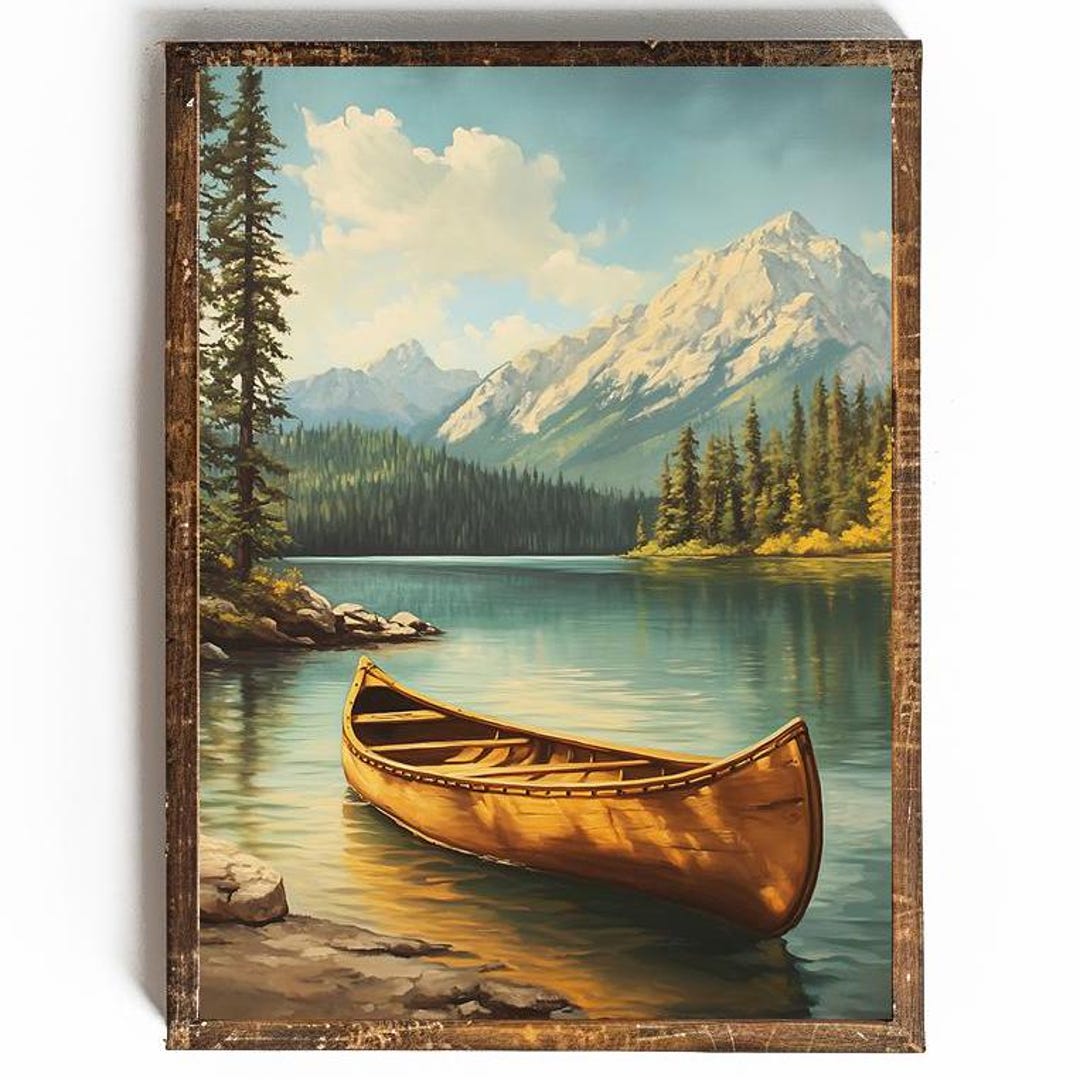 Vintage Canoe Printable Canoe Wall Art for Cabin Decor Gift for ...