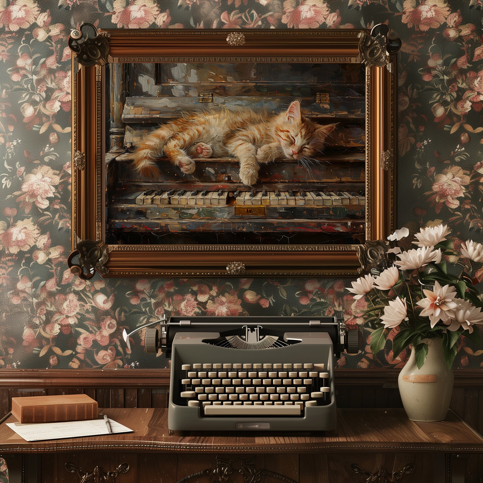 Sleeping Cat Wall Art Cat Printable Cottagecore Cat Wall Art Cat on ...