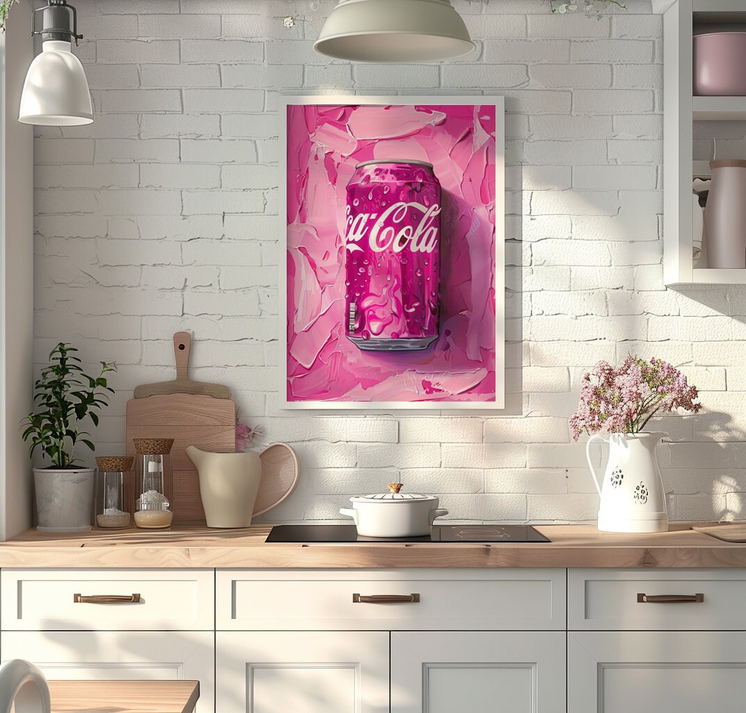 PINK Wall Art Coke Wall Art for Pink Kitchen Decor Coca Cola Art for ...