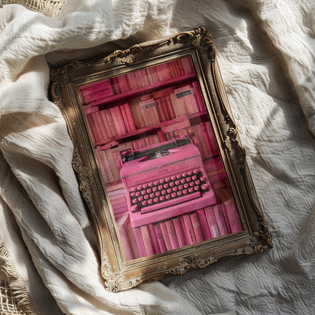 PINK TYPEWRITER Wall Art Retro Typewriter Print Pink Book Wall Art Hot ...