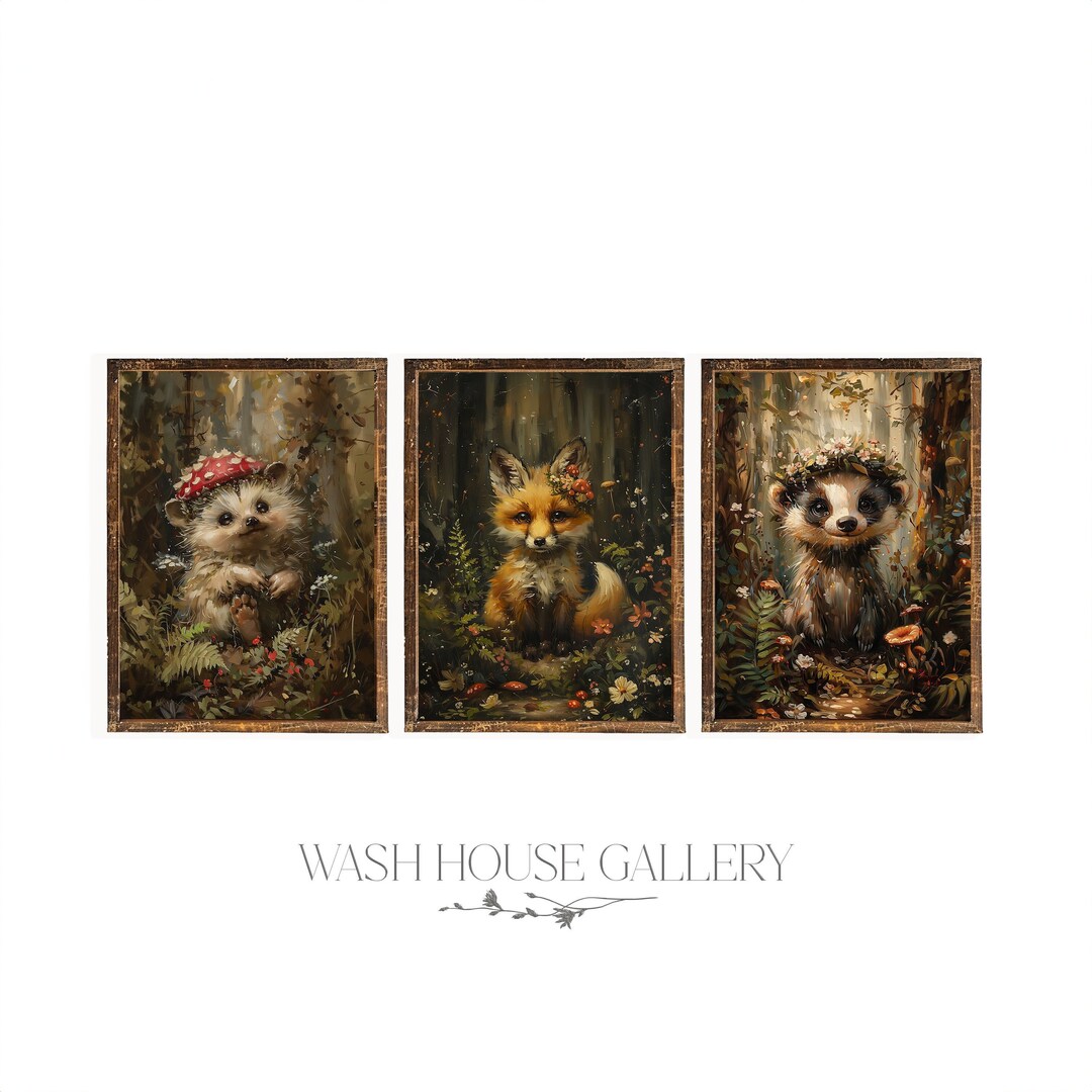 Forest Animal Print Set Baby Woodland Animal Wall Art Set for Nursery ...