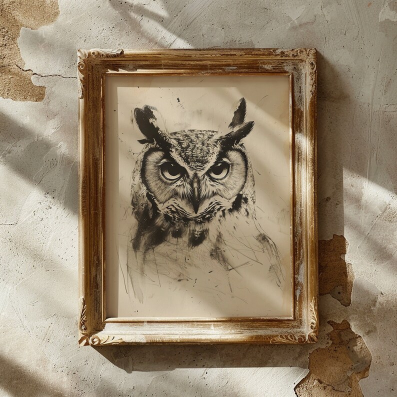 Vintage Owl Print Owl Sketch Printable Dark Cottagecore Owl Print Owl ...