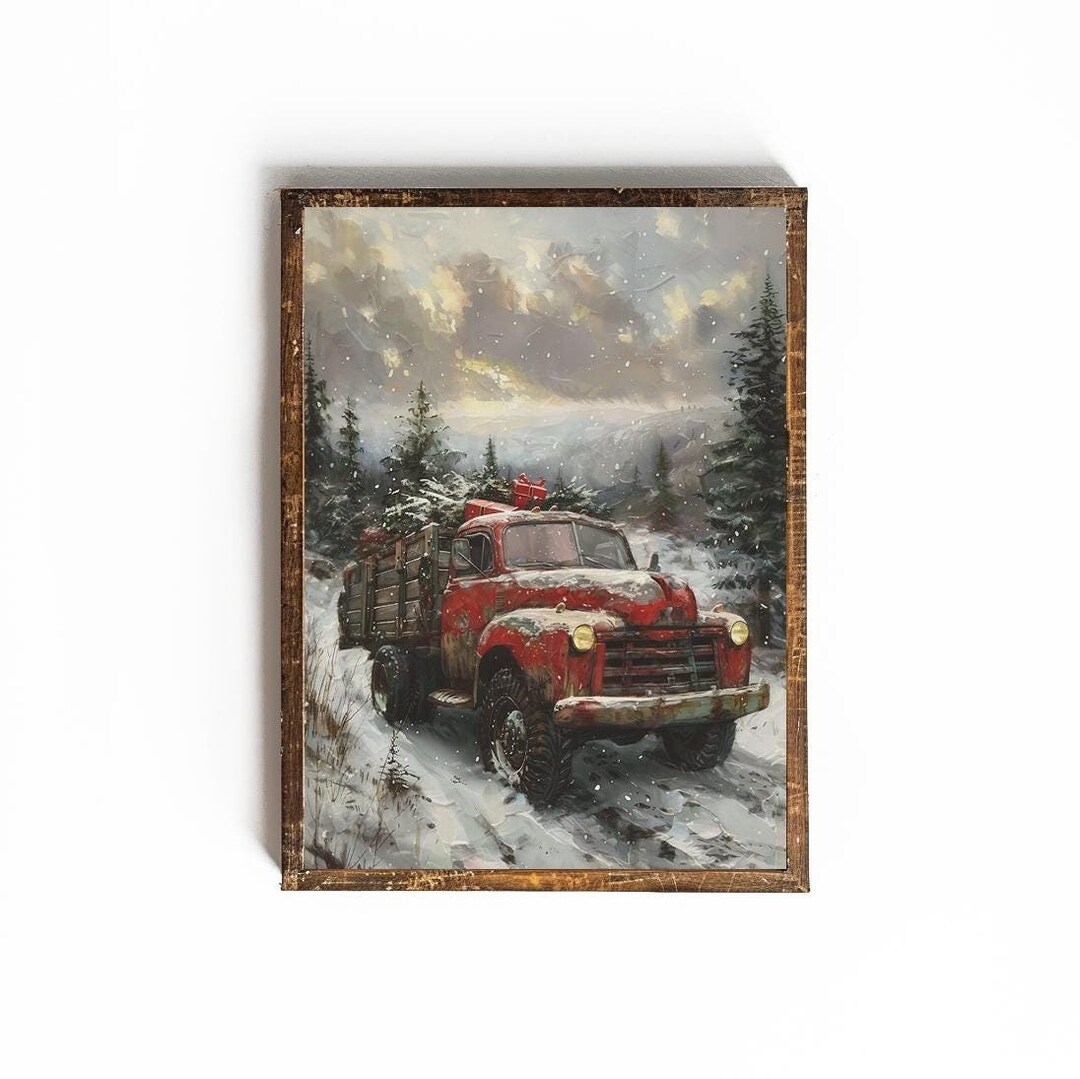 Vintage Christmas Truck Wall Art Red Christmas Truck Print Country ...