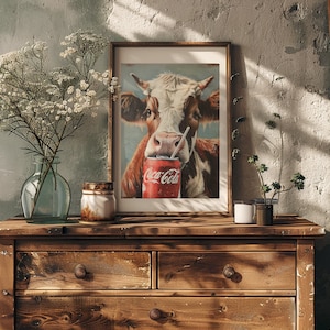 Funny Farmhouse Wall Art Coca Cola Art Dairy Cow Wall Art Funny Cow Print for Kitchen Farmhouse ...