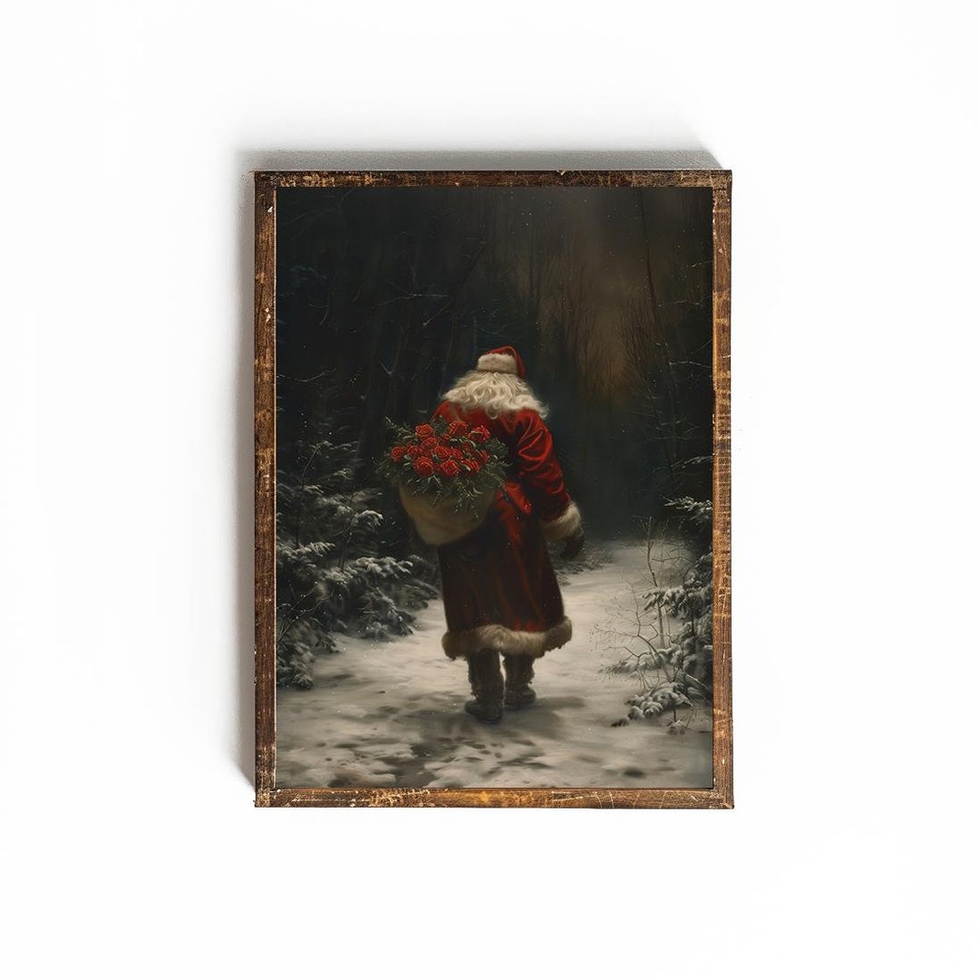 Dark Christmas Wall Art Moody Christmas Decor Vintage Santa Printable ...
