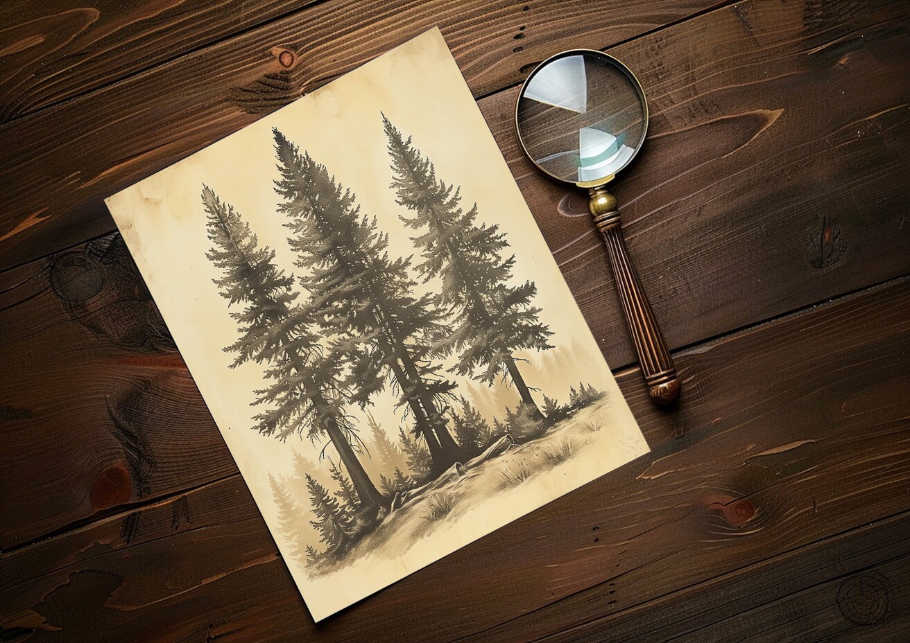 Redwood Tree Print Vintage Redwood Tree Illustration Giant Redwood ...
