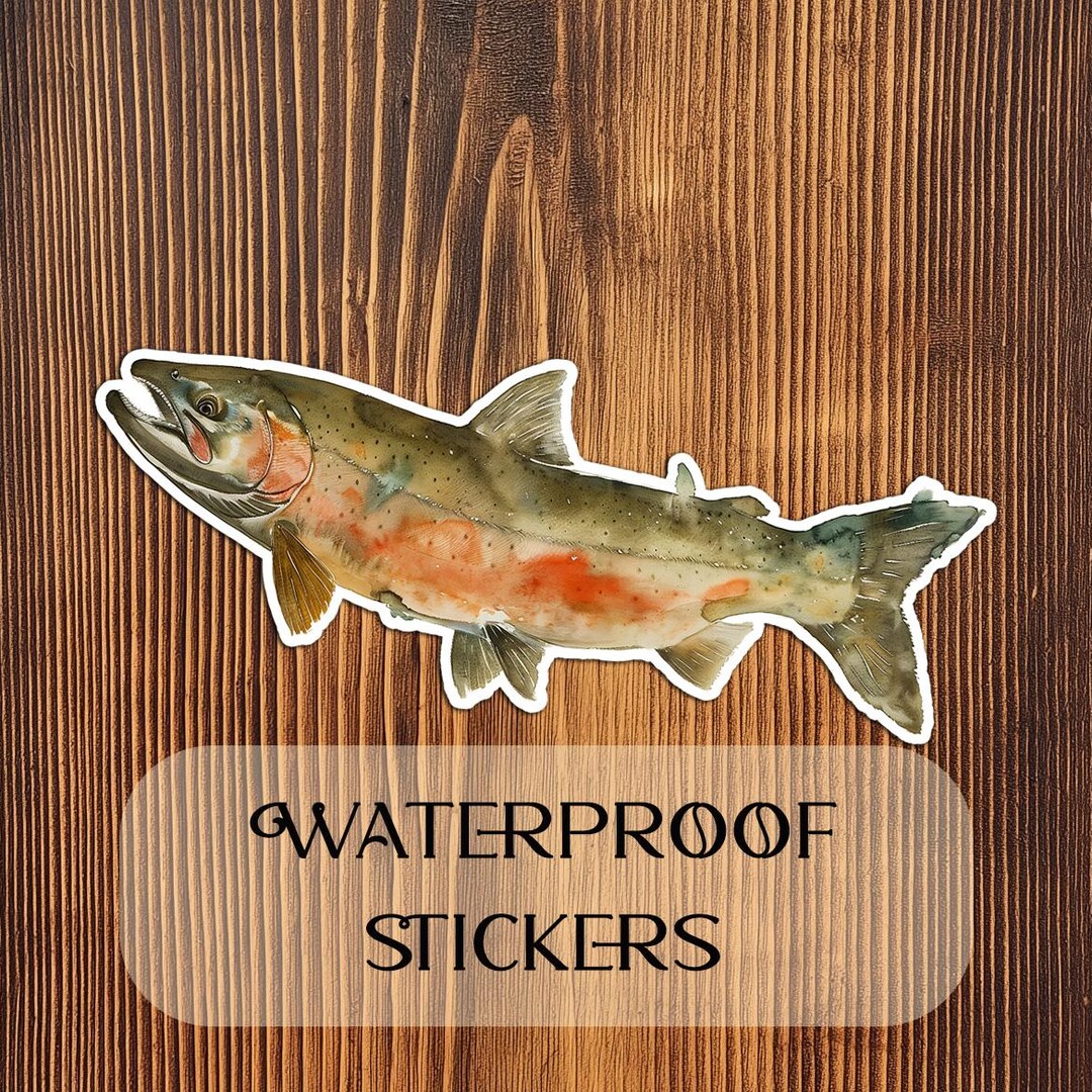 Watercolor Salmon Sticker Vintage Salmon Sticker Fishing Sticker for ...