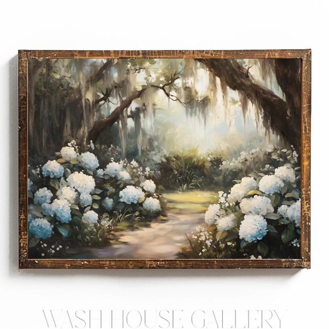 Southern Wall Art Hydrangea Printable Live Oak Tree Art Printable Blue ...