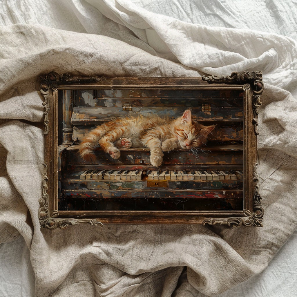 Sleeping Cat Wall Art Cat Printable Cottagecore Cat Wall Art Cat on ...