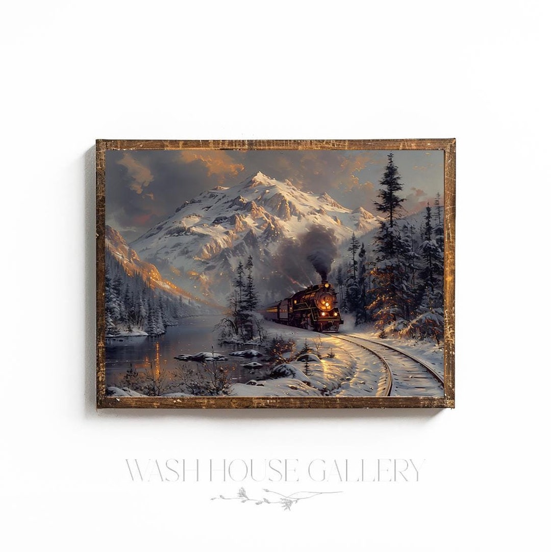 Winter Wall Art Train Painting Printable Vintage Christmas Wall Art ...