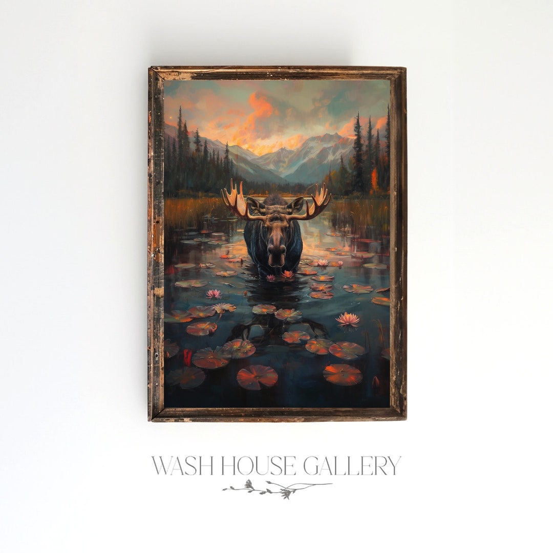 Colorful Wall Art of Alaska, Moose Painting Printable, Cabin Wall Art ...