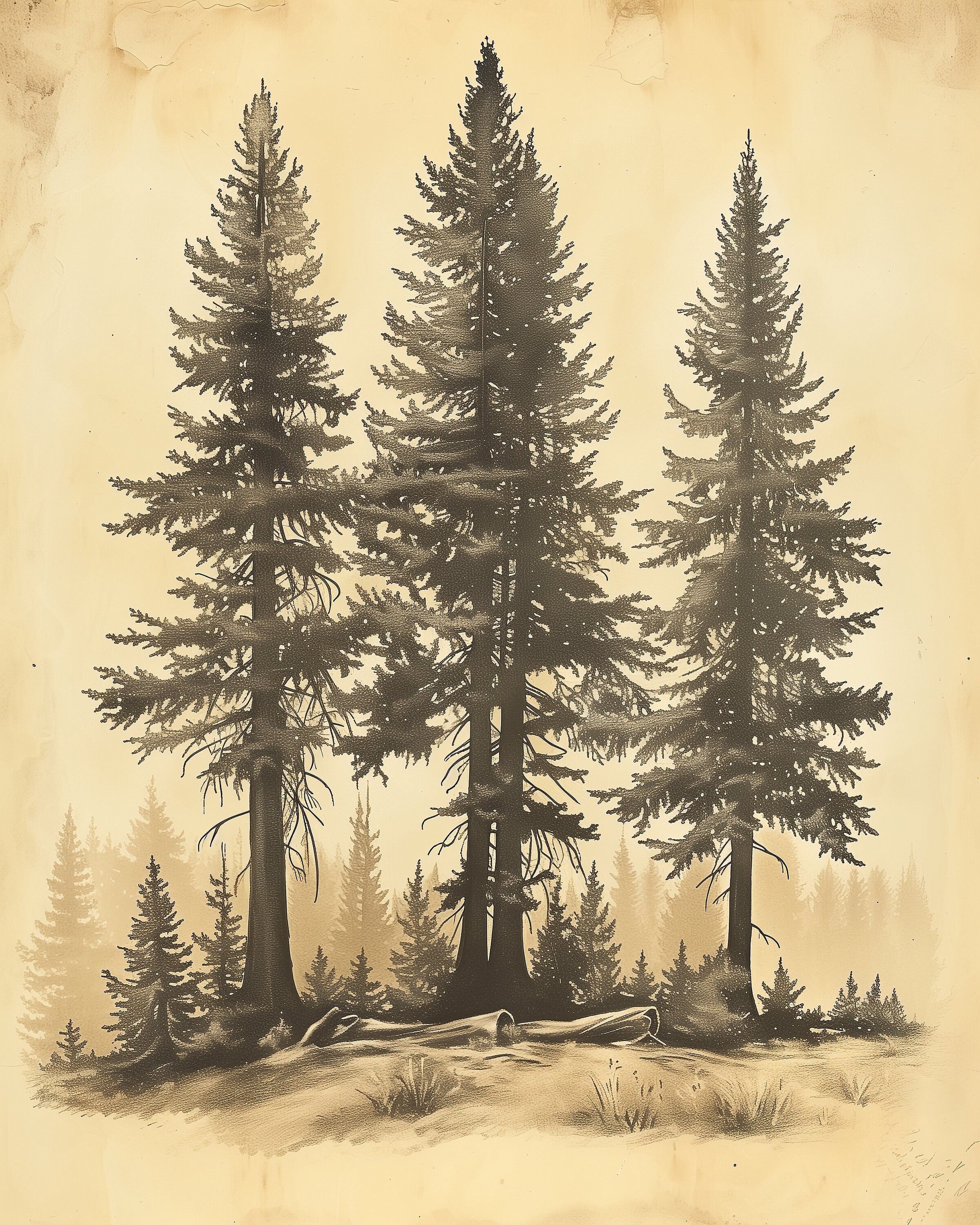 Redwood Tree Print Vintage Redwood Tree Illustration Giant Redwood ...