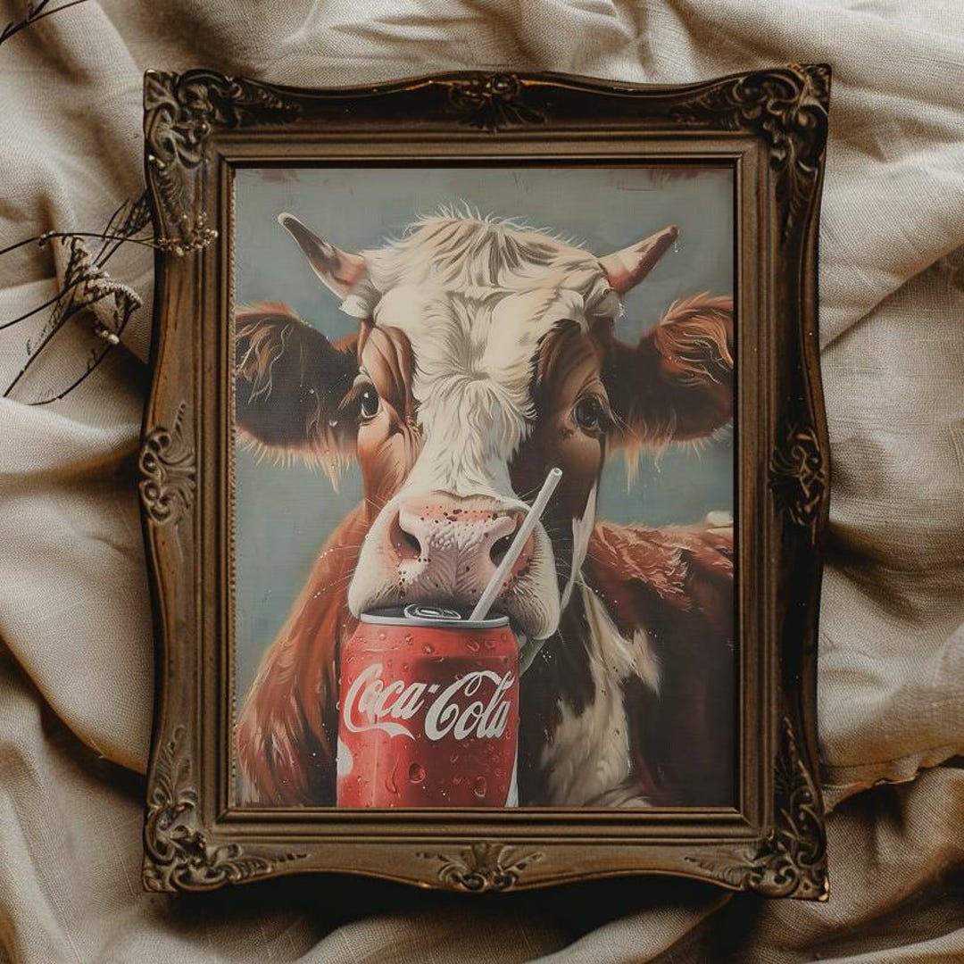 Funny Farmhouse Wall Art Coca Cola Art Dairy Cow Wall Art Funny Cow ...