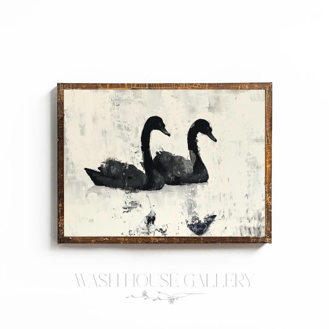 BLACK SWAN ART Minimalist Swan Painting Printable Swan Wall Art Modern ...