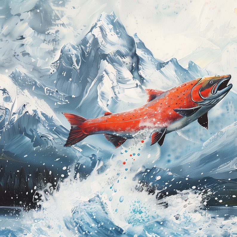 Sockeye Salmon Print Red Salmon Printable Art for Cabin Alaska Fishing ...