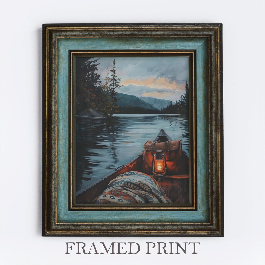 Framed Canoe Print Cabin Wall Art Vintage Canoe Art Lodge Decor Gift ...