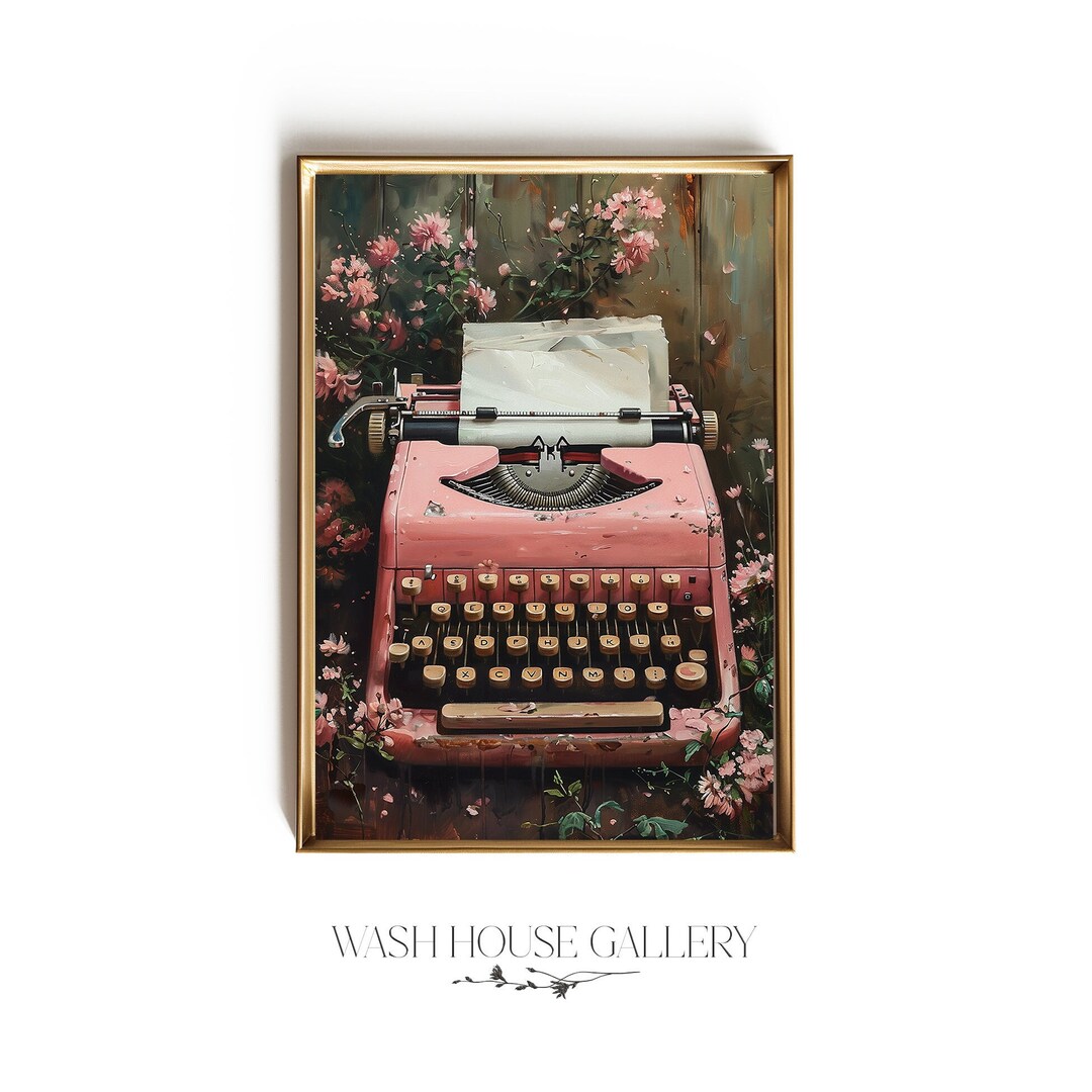 Vintage Pink Typewriter Print | Pink Aesthetic | Retro Pink Wall Art ...