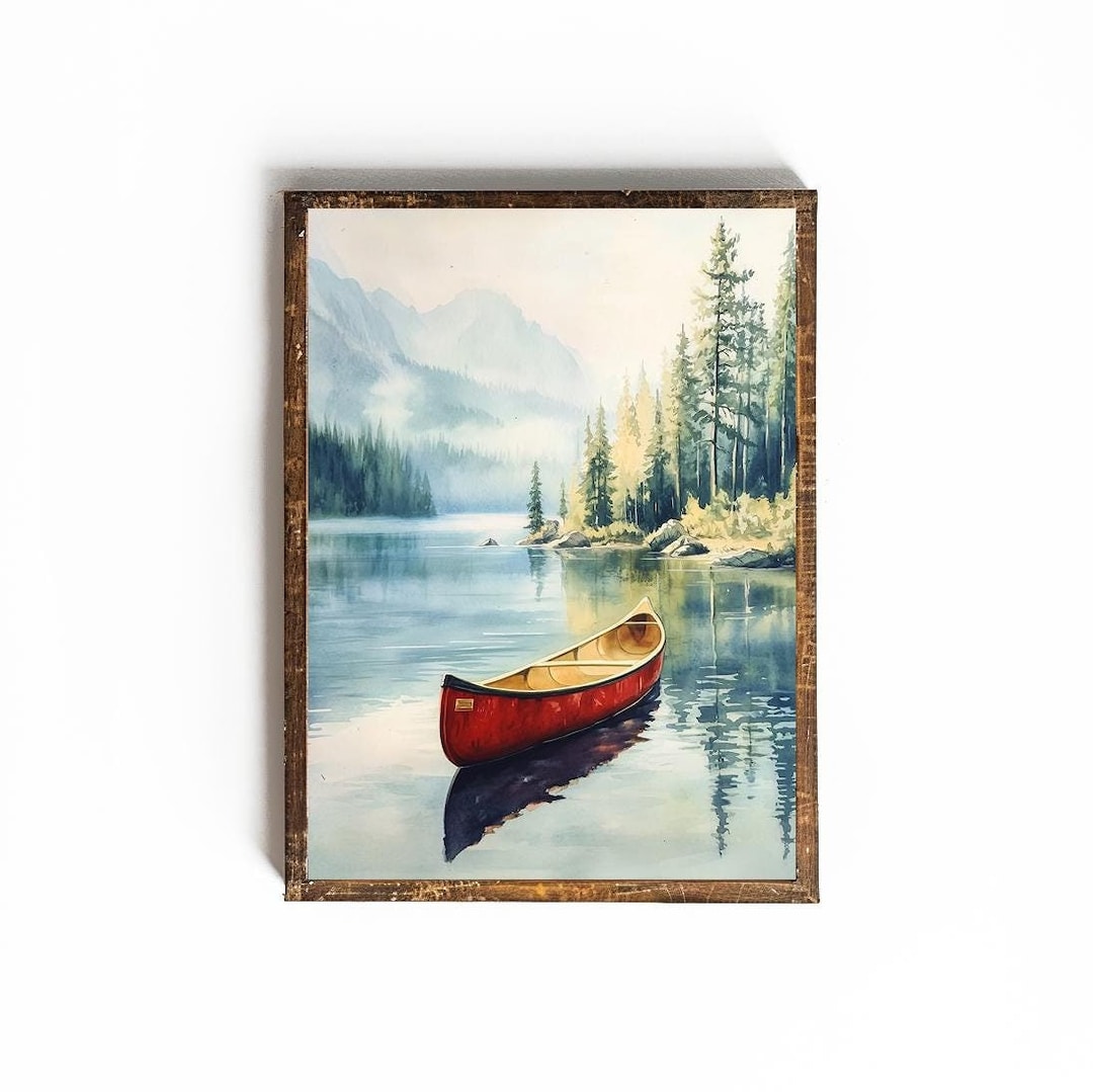 Vintage Canoe Poster Red Canoe Printable Wall Art for Cabin Decor Gift ...