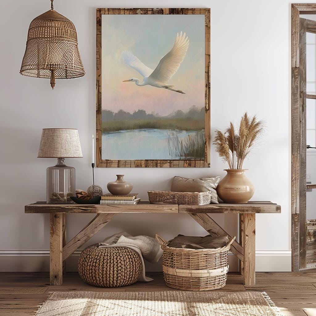 Crane Print Crane Bird Art Coastal Wall Art Cottagecore Decor Vintage ...
