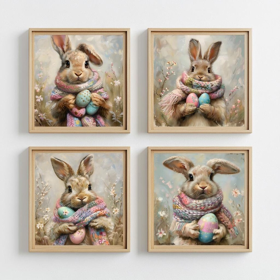Easter Wall Art Set Easter Bunny Printable Easter Decor Cute Bunny Art ...