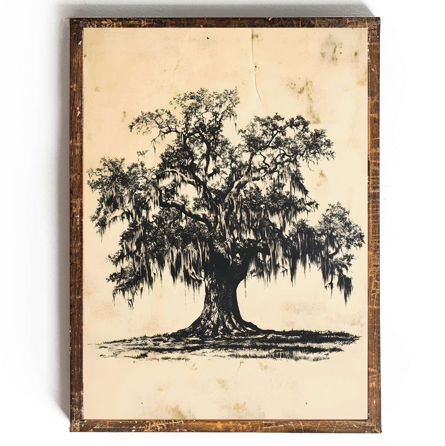 Live Oak Tree Illustration Cottagecore Tree Print Spanish Moss Art ...