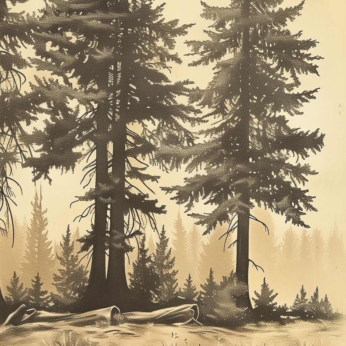 Redwood Tree Print Vintage Redwood Tree Illustration Giant Redwood ...