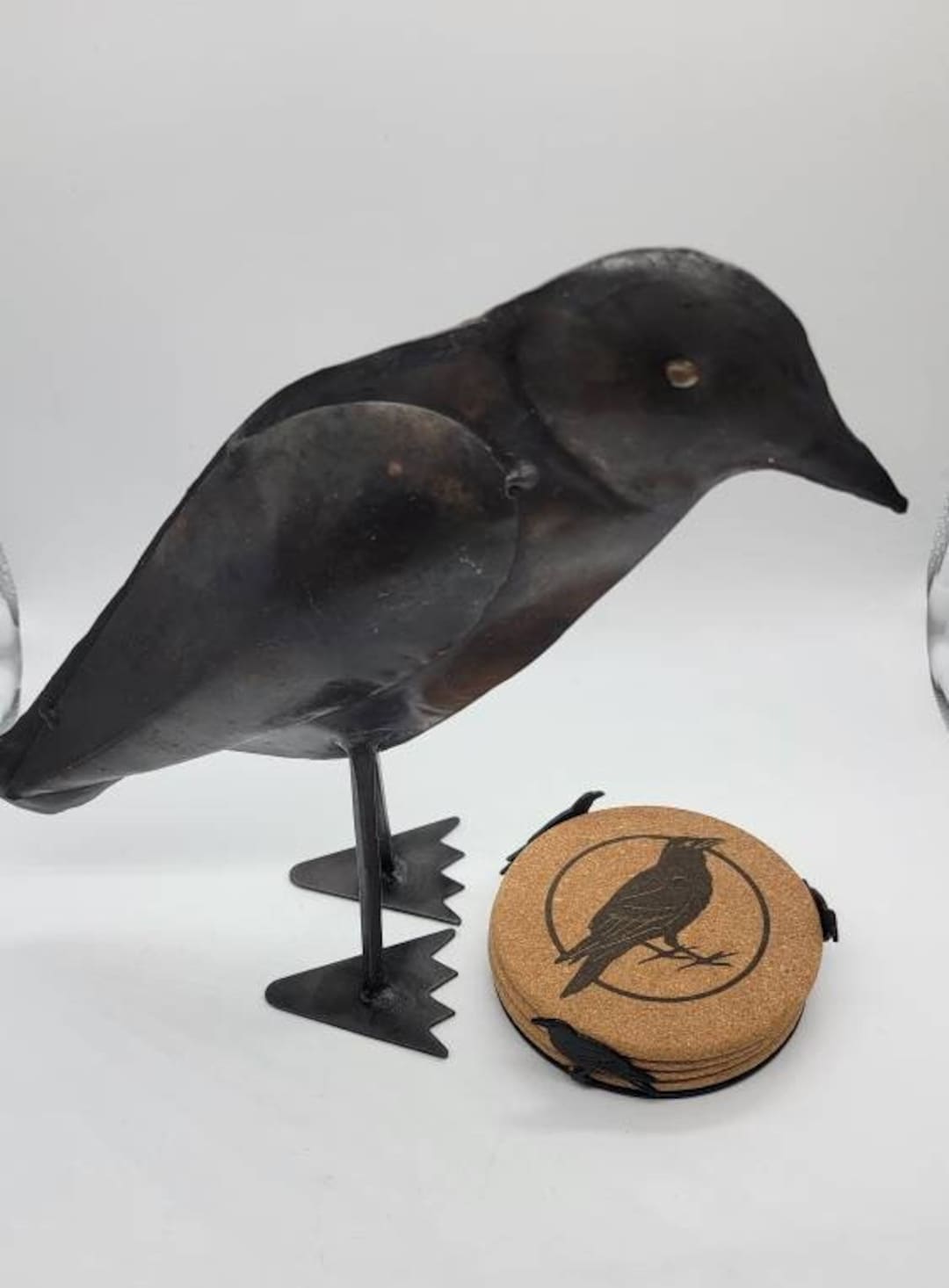 Vintage Metal Raven Sculpture and Coasters: Yard Art Set - Etsy