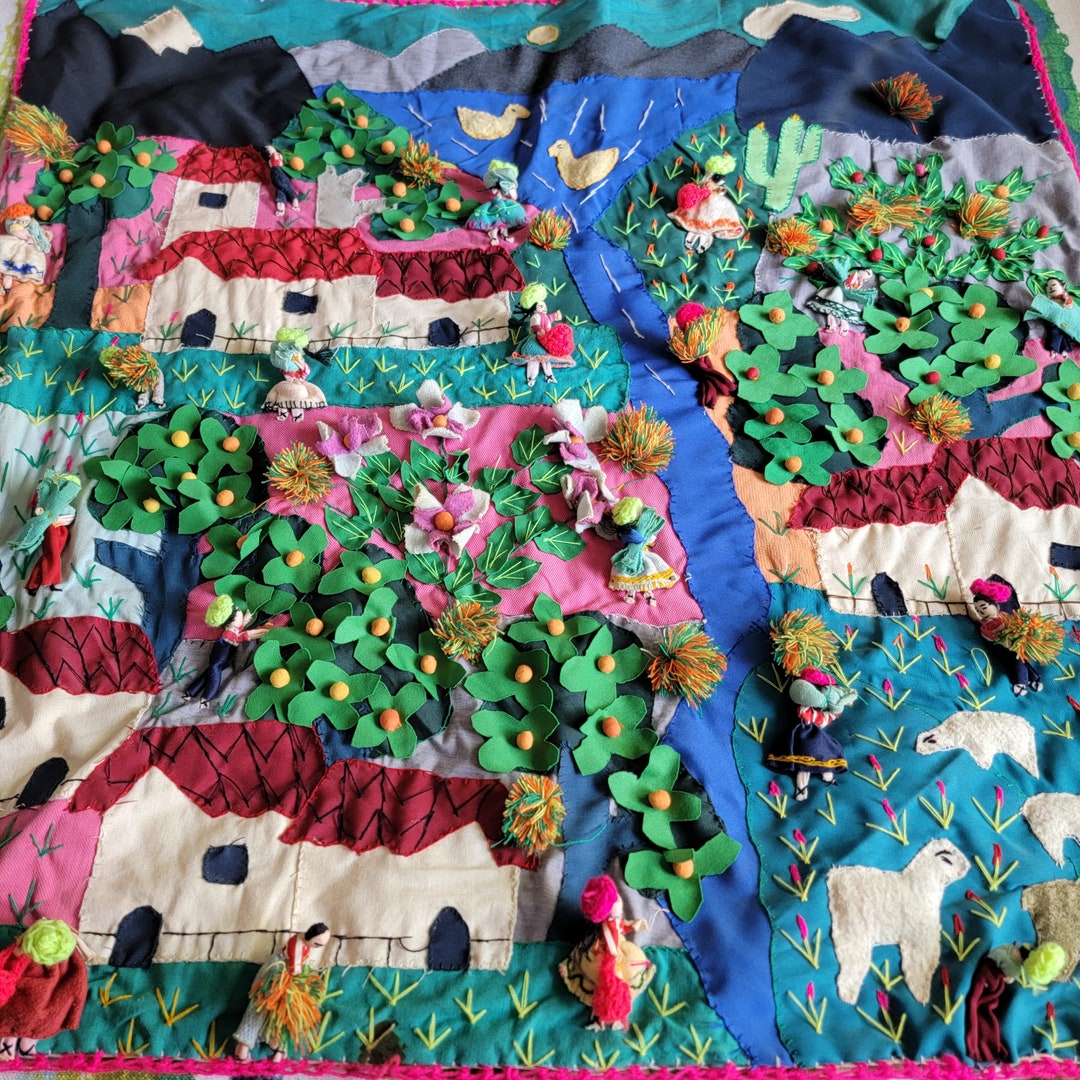 Vintage 3d Peruvian Folk Art Hand Crafted Tapestry Village Scene - Etsy