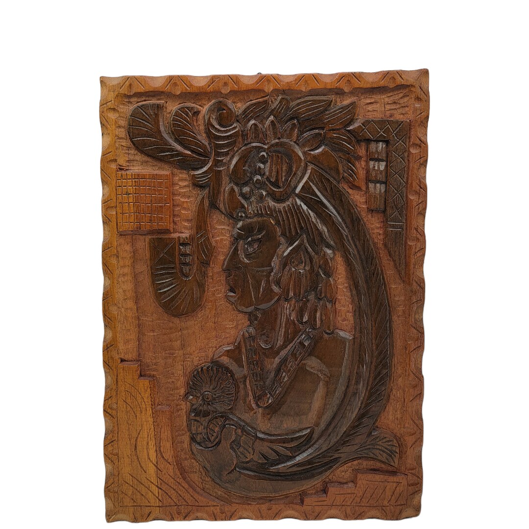 Mayan Wood Carved Wall Hanging Placque Aztec God - Etsy